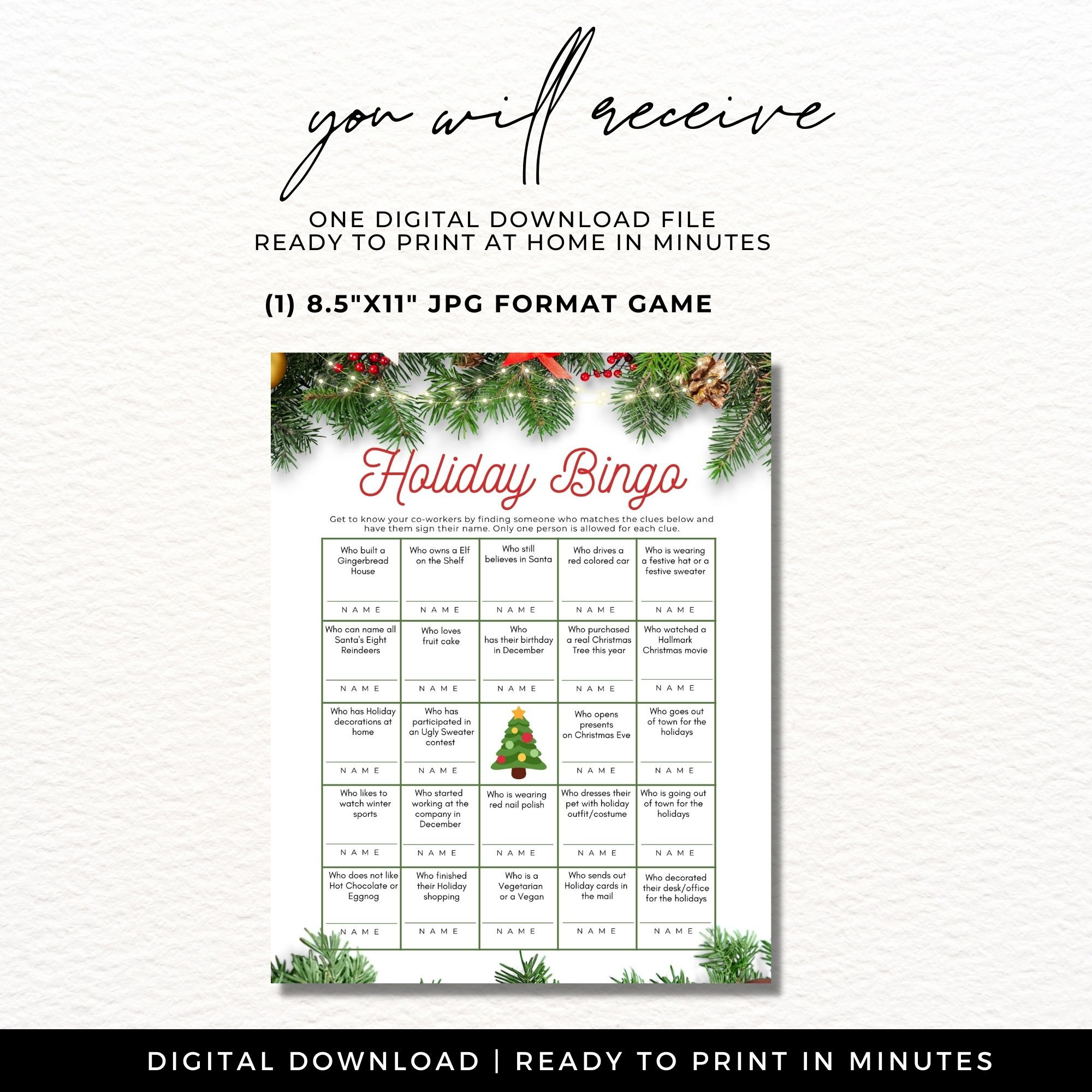 Christmas Game Holiday Bingo Printable 8.5x11, Office Holiday Party ...