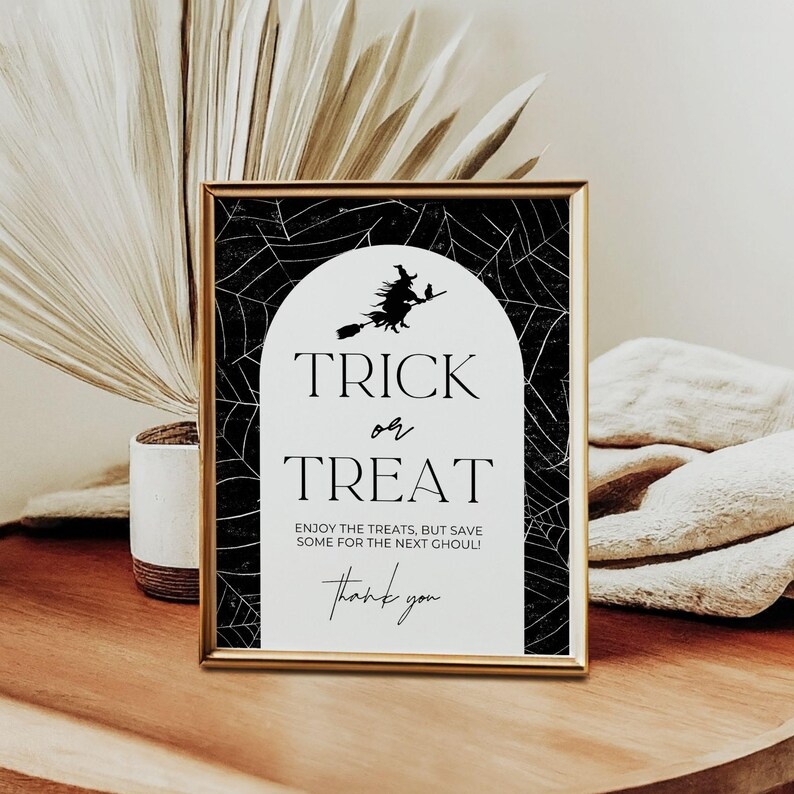 Witch Trick or Treat Sign, Printable Halloween Candy Table Decor, Black ...