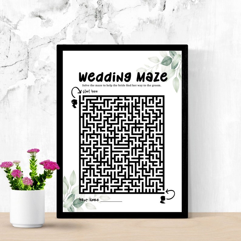 Greenery Wedding Maze Activity Printable, Wedding Reception Activity ...