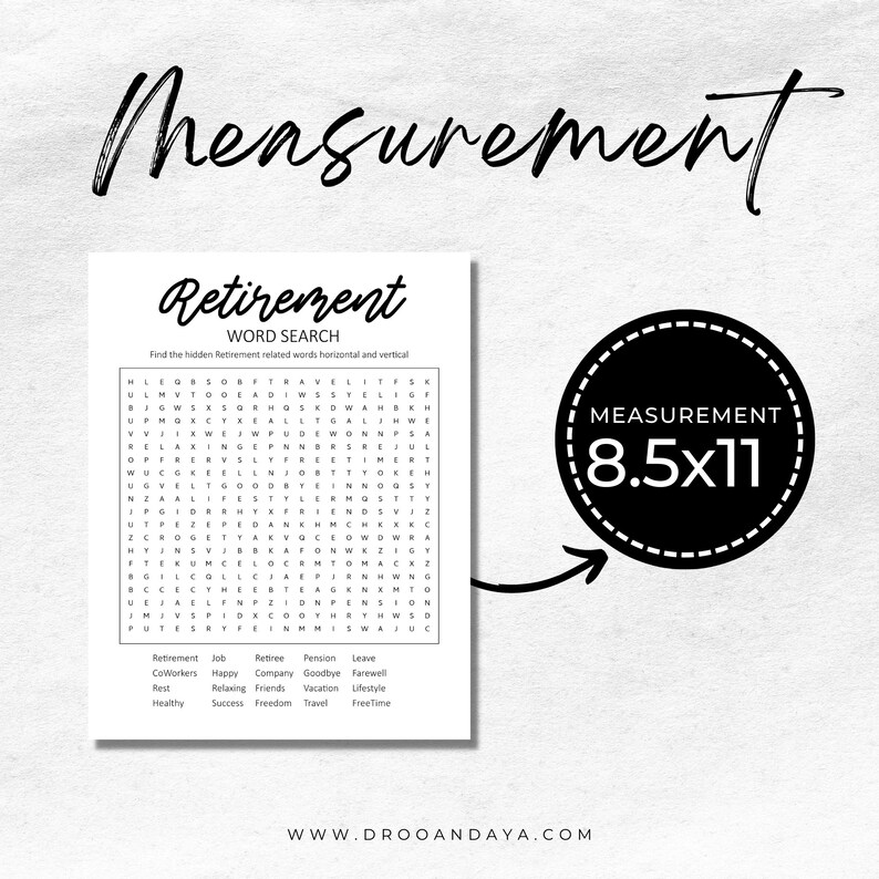 Printable Retirement Word Search Game (PDF Download) - Etsy