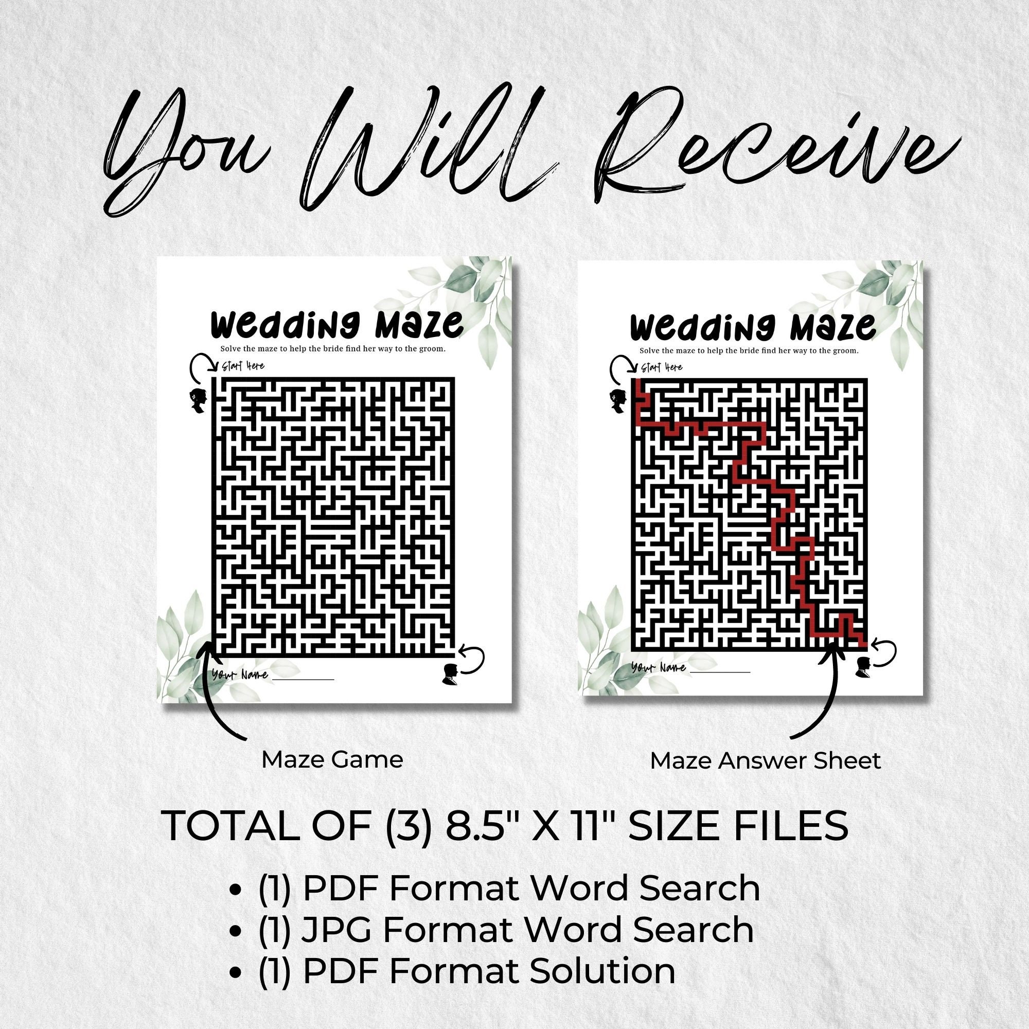 Greenery Wedding Maze Activity Printable, Wedding Reception Activity ...