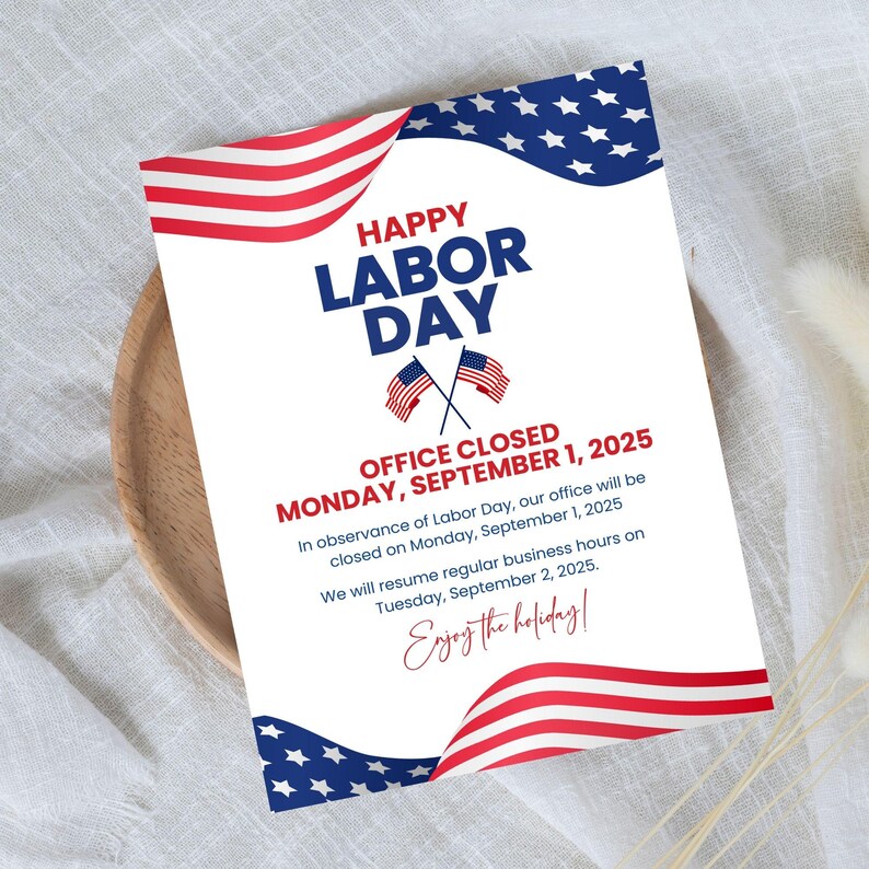Labor Day Office Closure Sign: Printable Business Holiday Decor ...