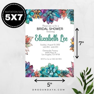 Succulent Theme Editable Template Invitation for a Bridal | Etsy