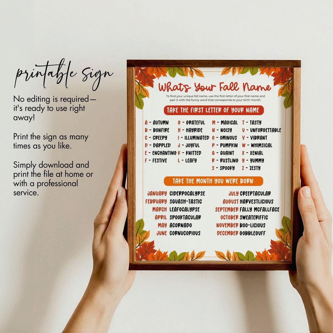 What's Your Fall Name Game, Fall Party Printable, Fun Autumn Activity ...