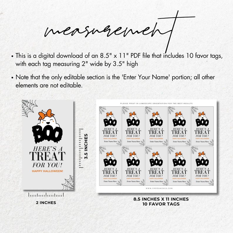 Editable Halloween Favor Tags | Printable Boo Treat Tags (digital ...