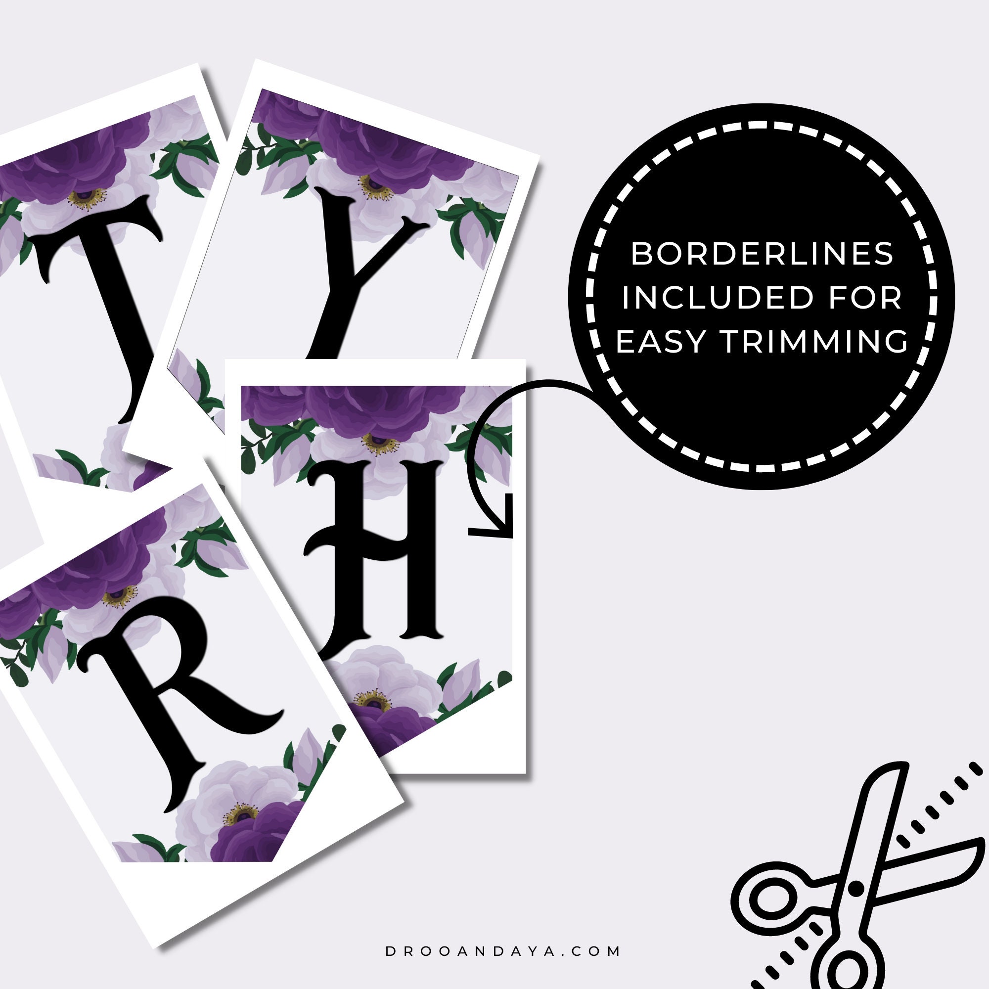 Purple Floral Theme Happy Birthday Printable Banner, Banners Happy ...