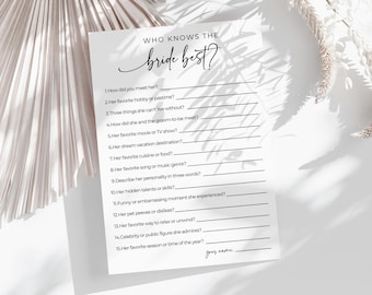 Who Knows the Bride Best Bridal Shower Printable Game 5x7, Bridal ...