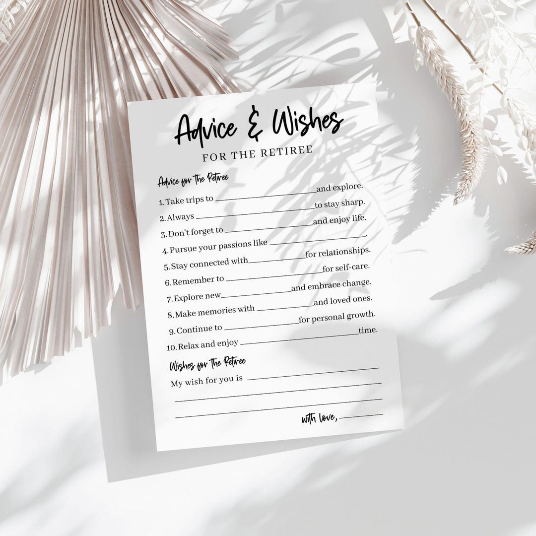 Retirement Advice & Wishes Card | Printable Keepsake for Guests to ...