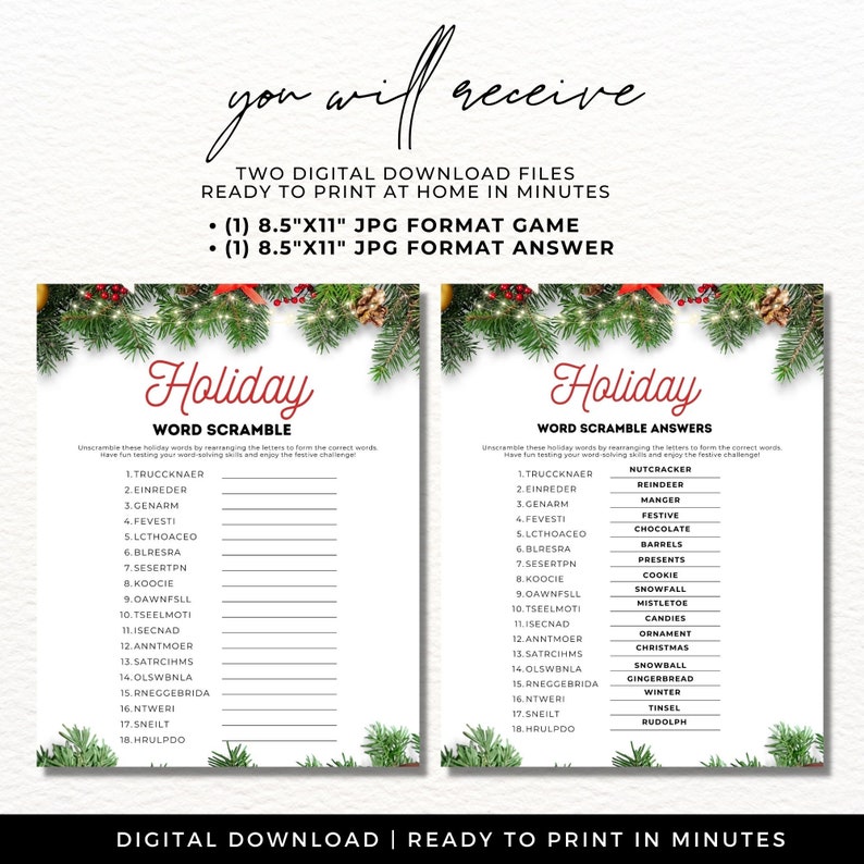Christmas Word Scramble Game: Holiday Party Printable (digital Download ...
