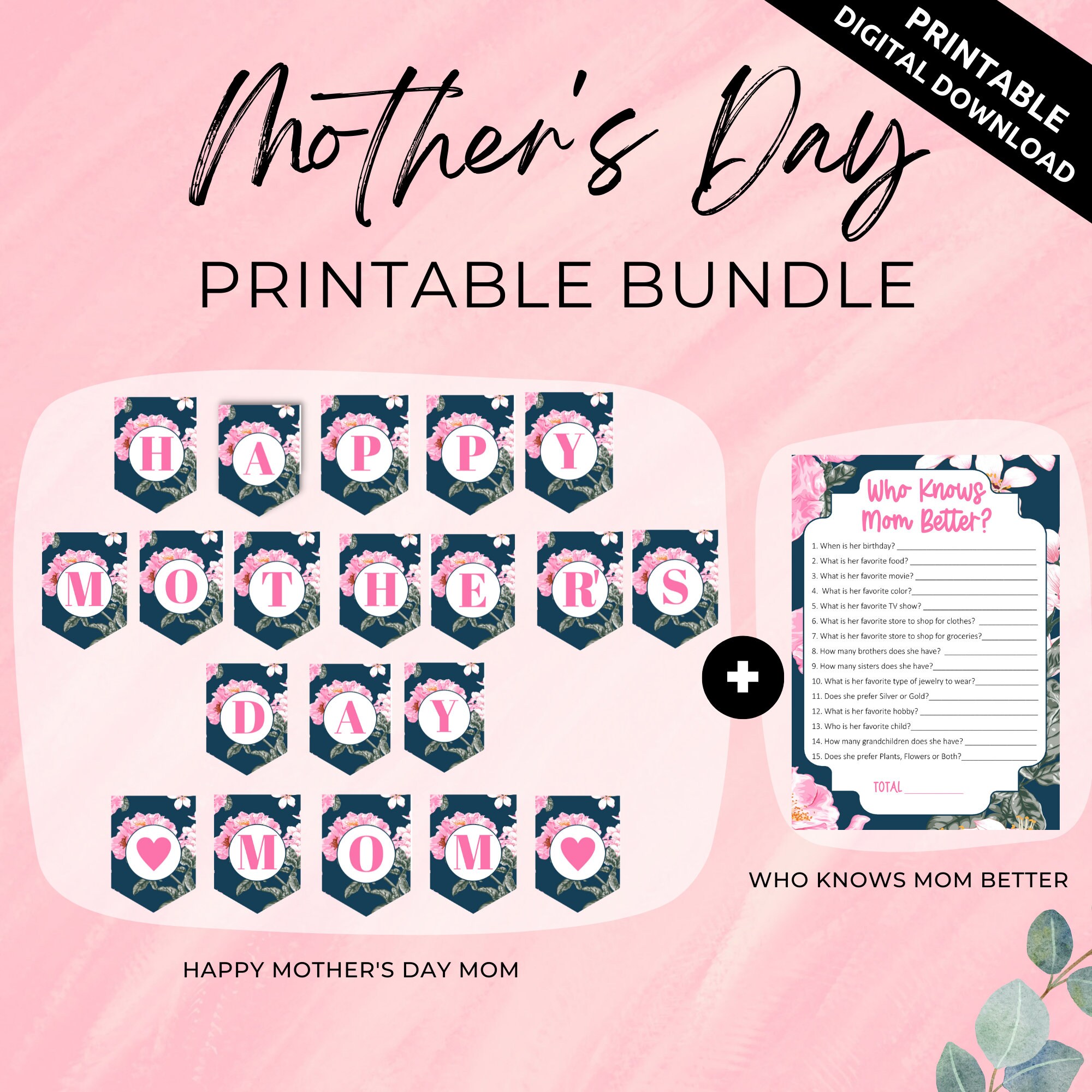 Mothers Day Printable Banner and Who Knows Mom Best Family Game, Banner ...