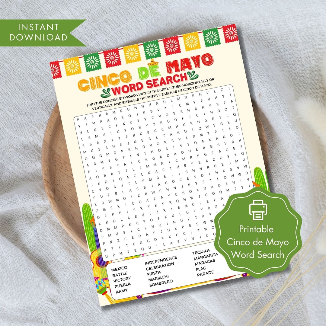 Cinco De Mayo Word Search Printable Game 8.5x11, Corporate Party Game ...