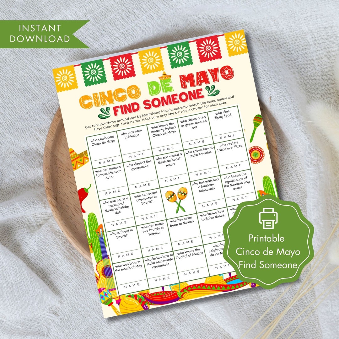 Cinco De Mayo Find Someone Printable Game 8.5x11, Corporate Party Game ...