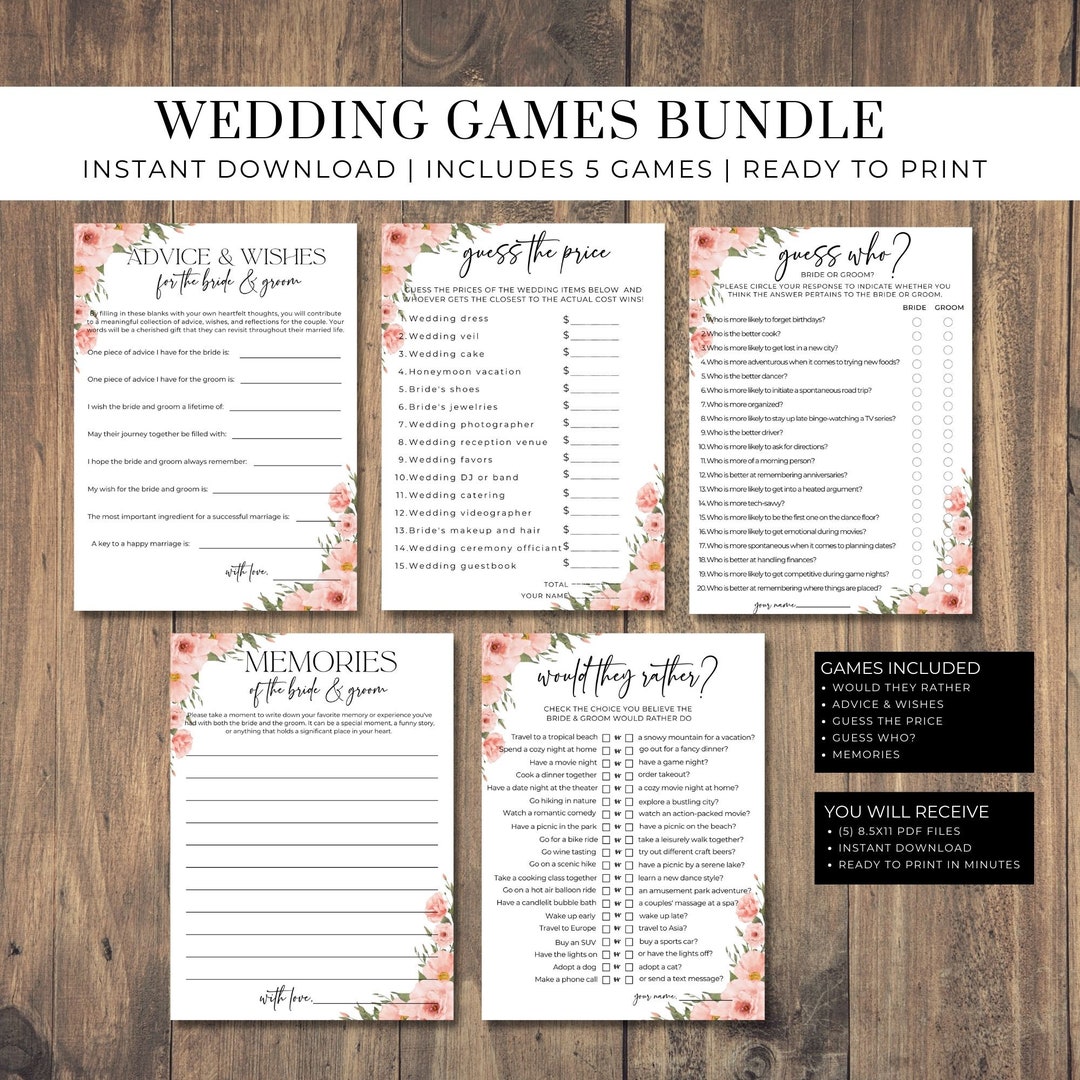 Floral Wedding Games Bundle, Wedding Shower Printable Games Set, Bride ...