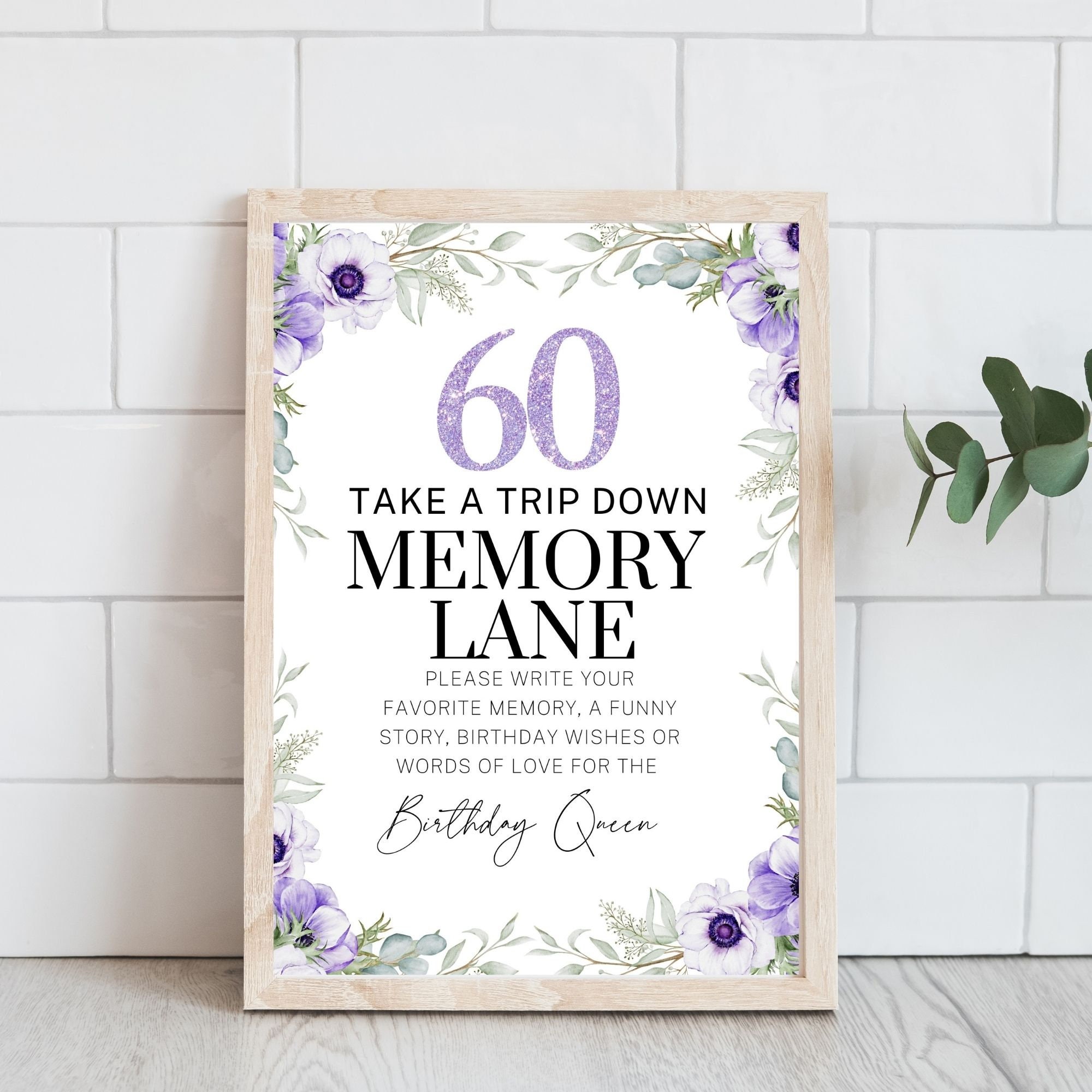 Elegant 60th Birthday Memory Lane Sign and Cards Set Share Cherished ...