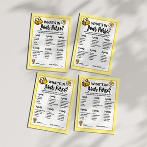 What's in Your Purse Baby Shower Game, Bumblebee Themed Baby Shower ...