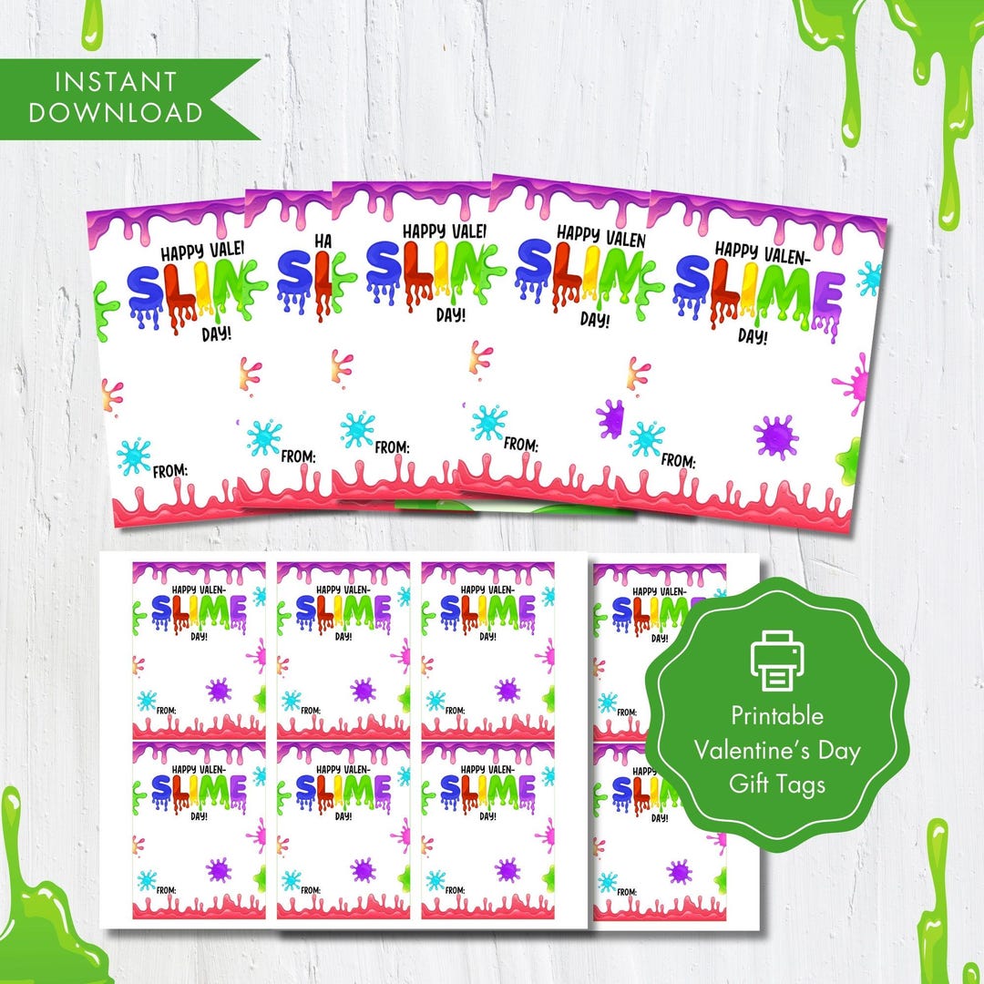 Colorful Slime Valentine's Day Tags: Printable Gift Tags (digital ...