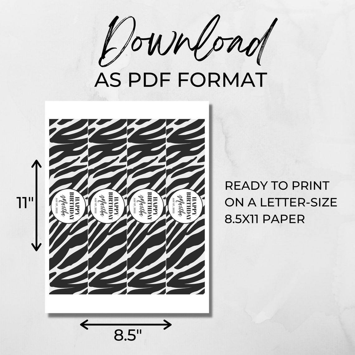 Zebra Print Pattern Water Bottle Template for a Birthday - Etsy