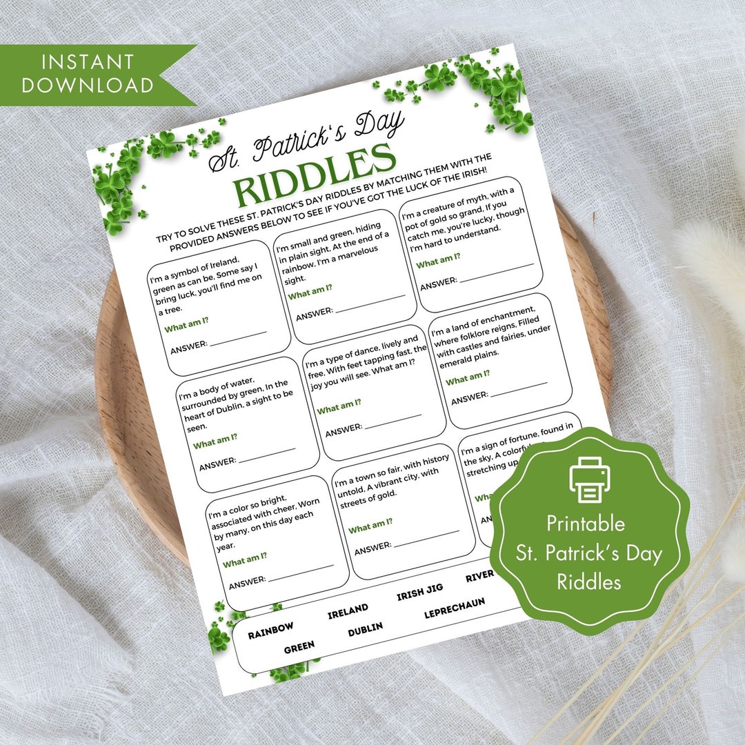 St. Patrick's Day Riddles Game: Printable Puzzle (PDF) - Etsy
