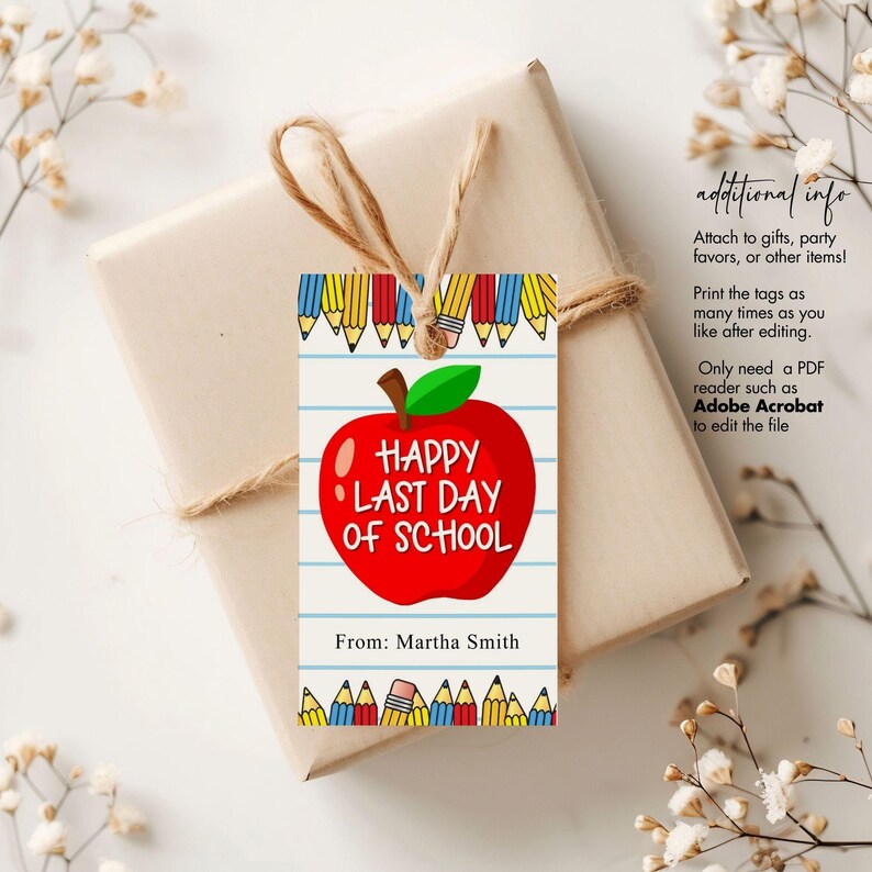 Happy Last Day of School Favor Tags | Printable Teacher Gift Tags ...