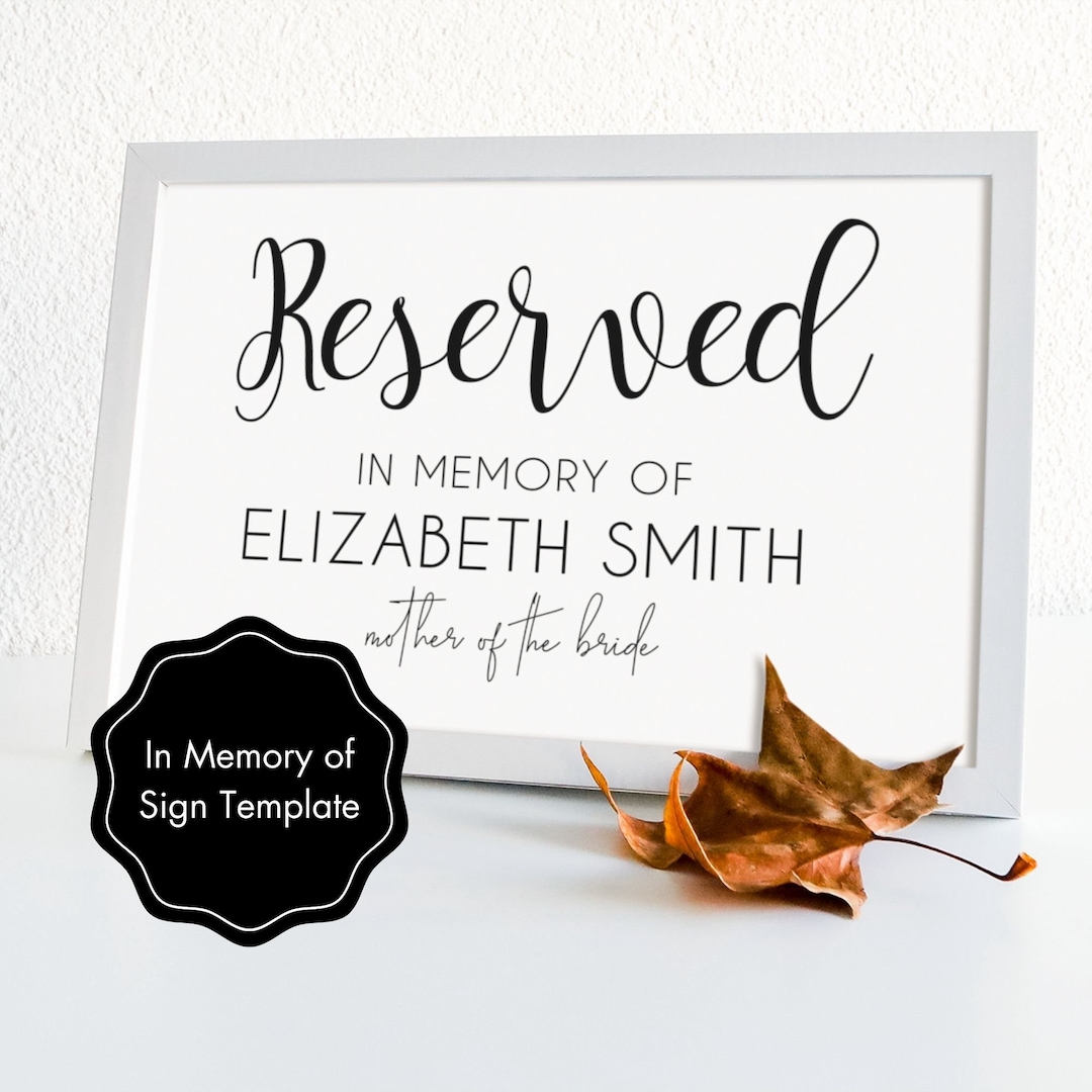 Custom 8x10 Reserved Wedding Sign Template, Bride’s Mom Memorial Sign ...