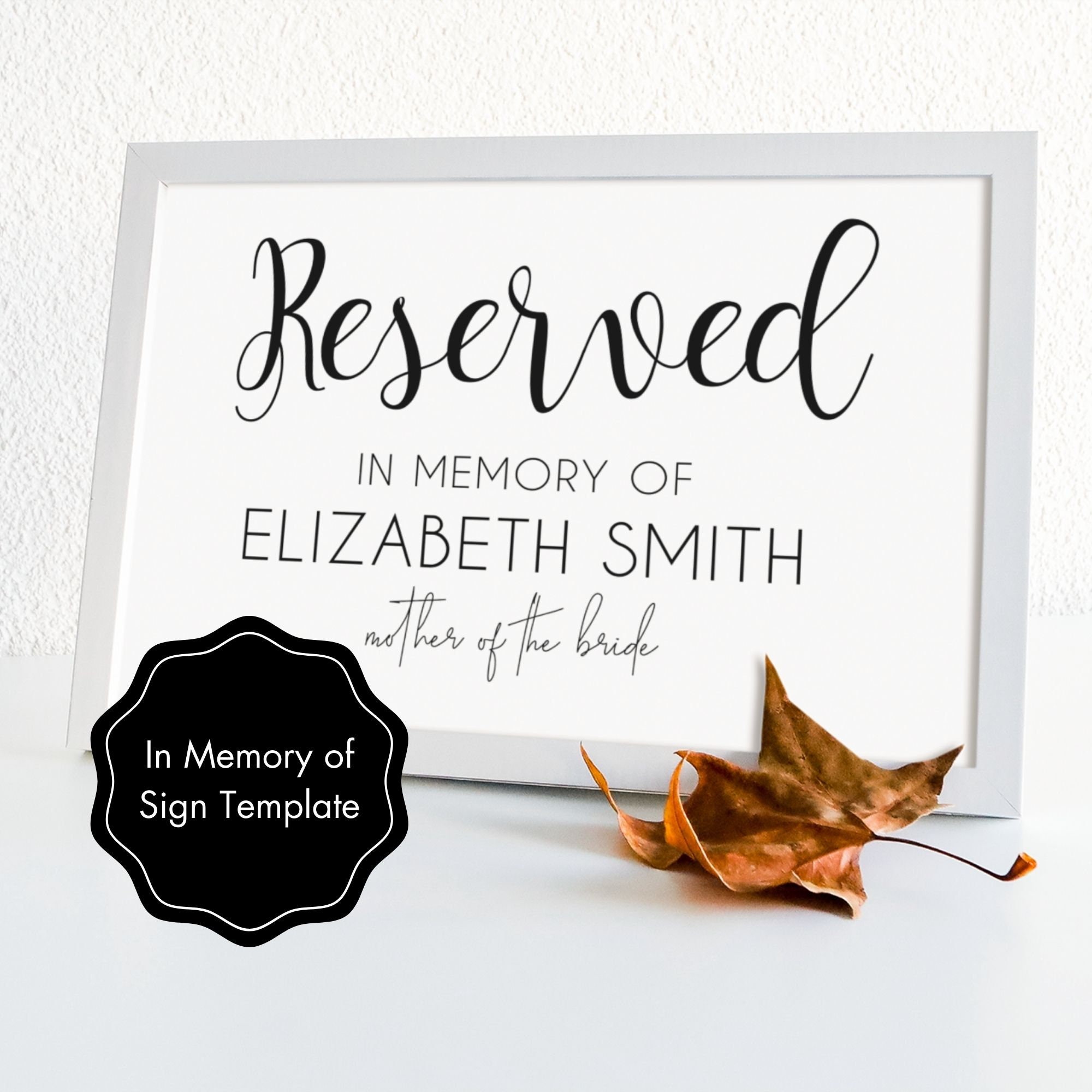 Custom 8x10 Reserved Wedding Sign Template, Brides Mom Memorial Sign ...