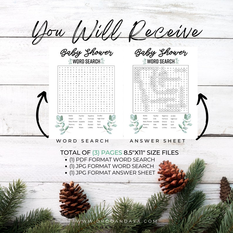 Baby Shower Word Search Game Baby Shower Activity Instant - Etsy