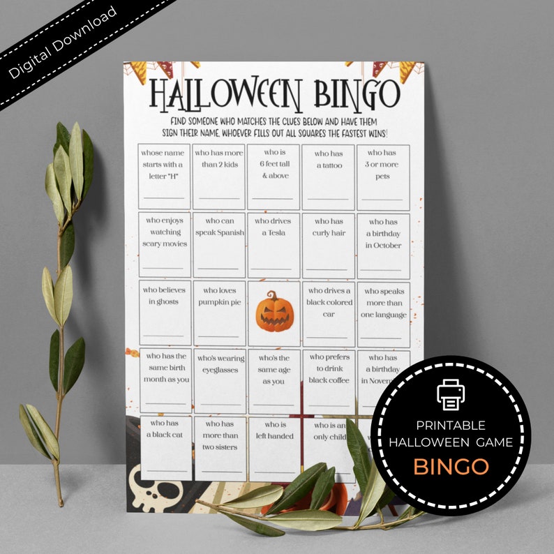 Halloween Bingo Game Printable, Halloween Corporate Games, Halloween ...