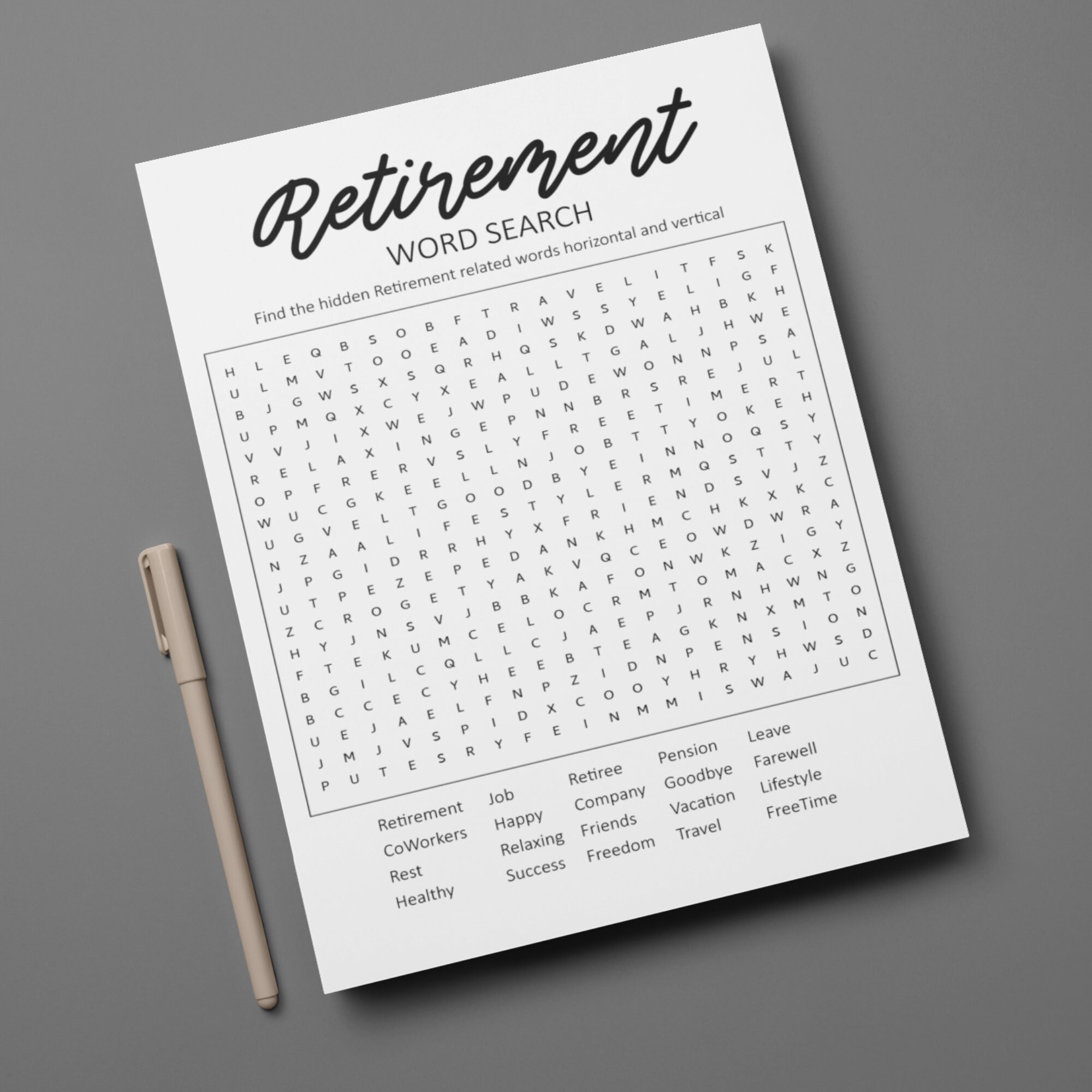 Printable Retirement Word Search Puzzle, Printable Retirement Game ...