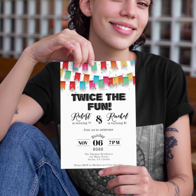 Double Celebration Birthday Invitation Template Birthday - Etsy