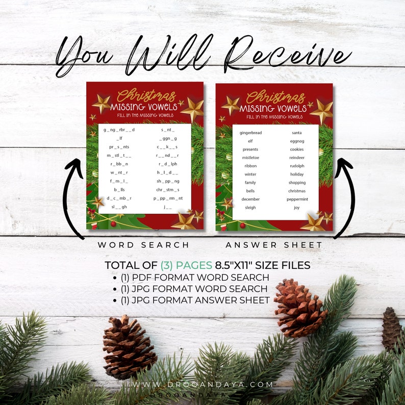Christmas Missing Vowels Game: Printable Holiday Puzzle (digital ...