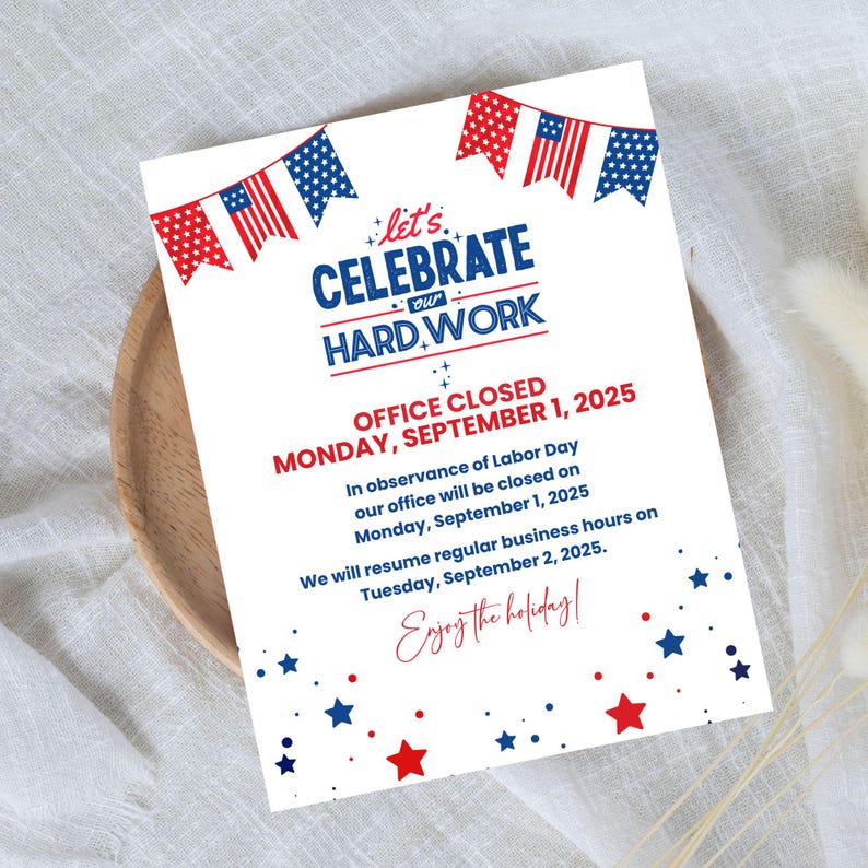 Labor Day Office Closure Sign: Printable Business Holiday Decor ...