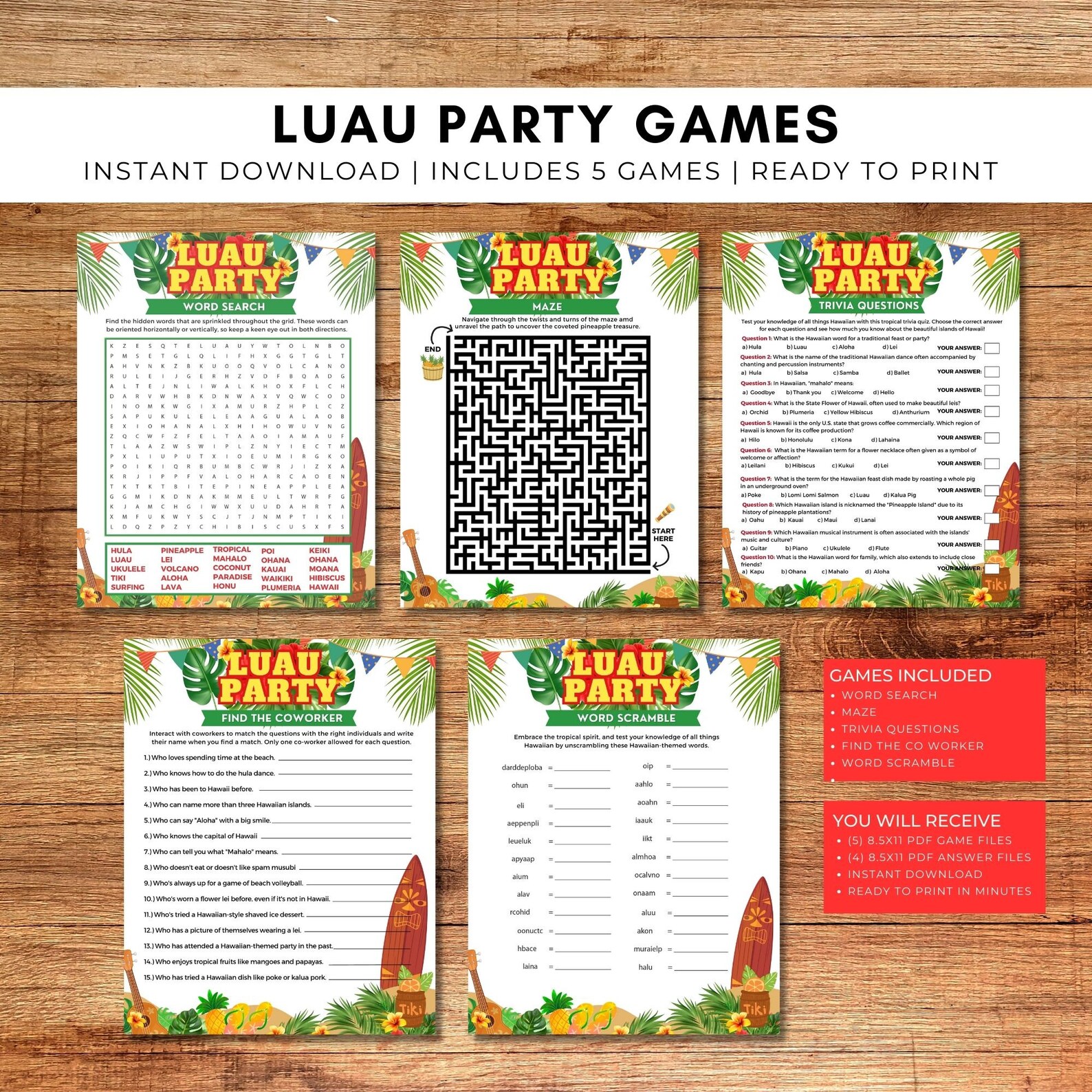 Luau Party Games Bundle, Luau Party for the Office, Hawaiian Party ...
