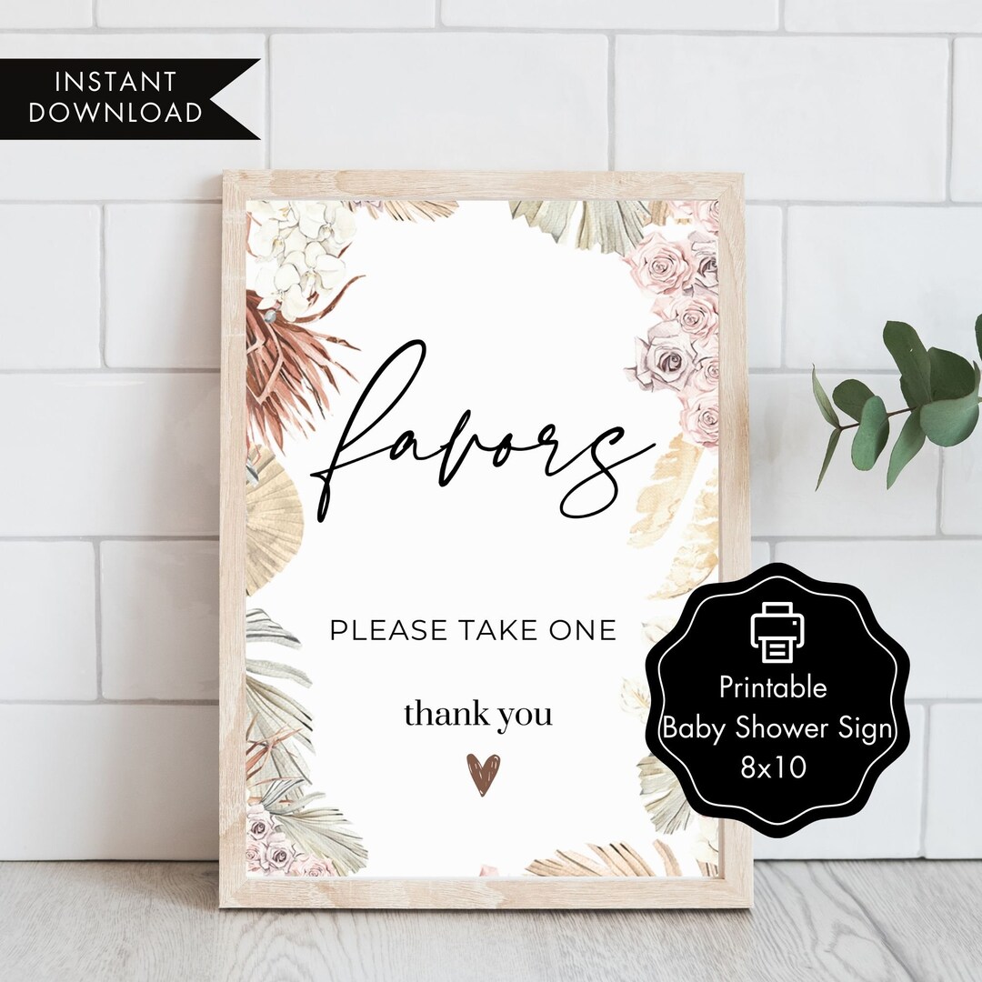 Boho Baby Shower Favor Sign 8x10 | Printable Baby Shower Sign | Rustic ...