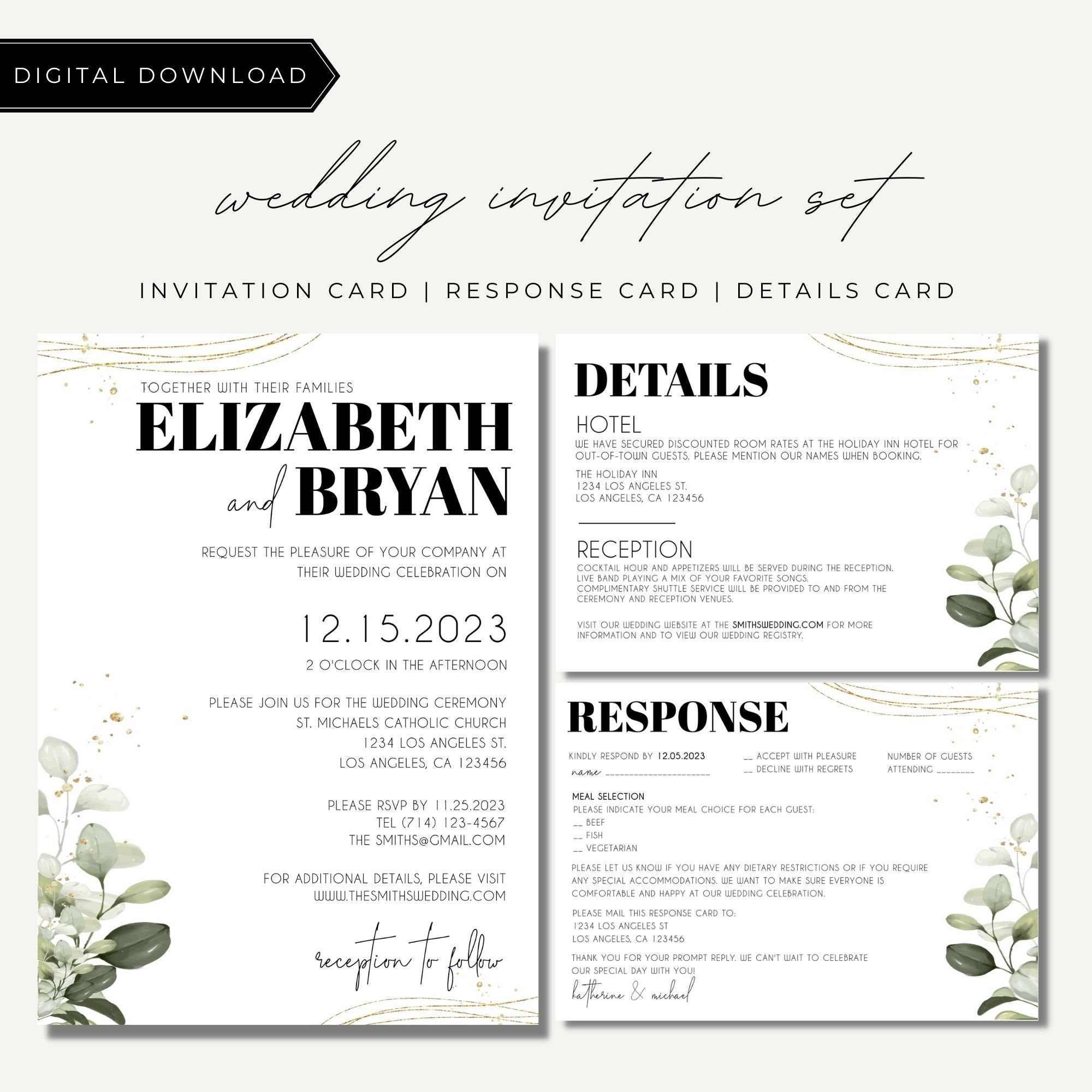 Eucalyptus Wedding Invitation Suite: Greenery Template (digital ...