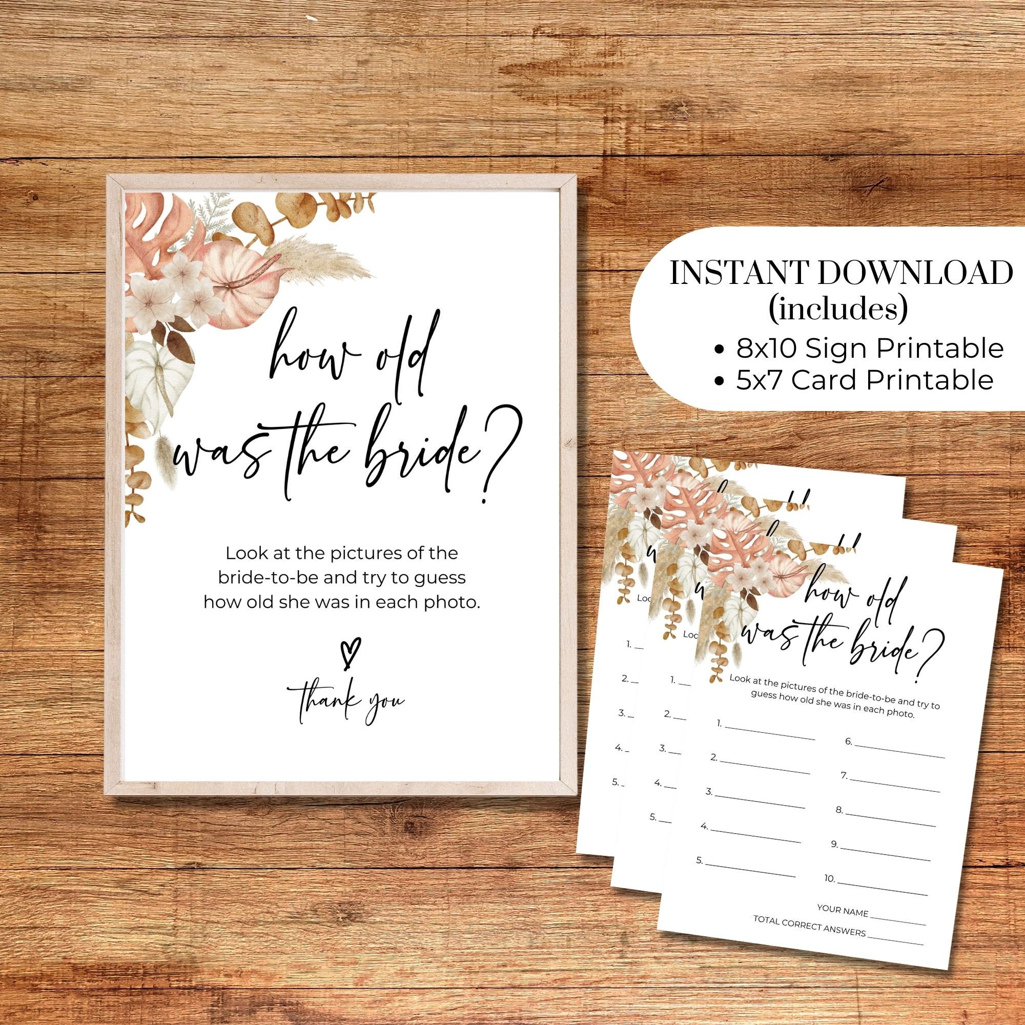 Boho Bridal Shower Game: Guess the Bride's Age (digital Download) - Etsy