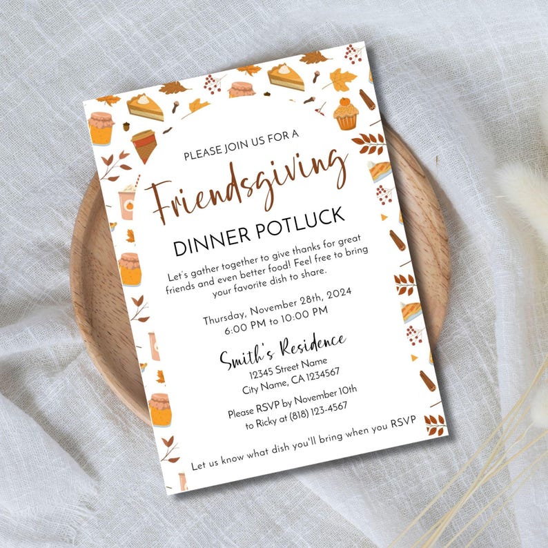 Editable Friendsgiving Invitation | Thanksgiving Potluck Dinner Invite ...