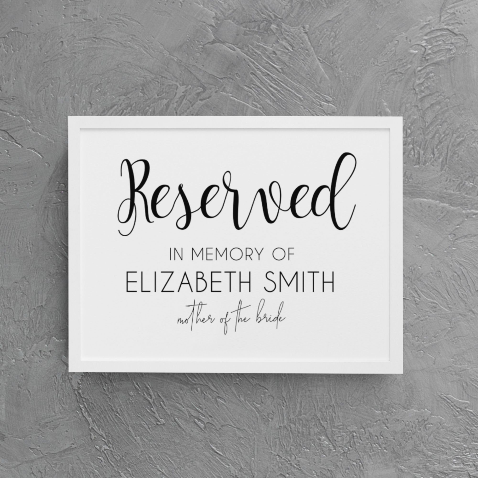 Custom 8x10 Reserved Wedding Sign Template, Brides Mom Memorial Sign ...