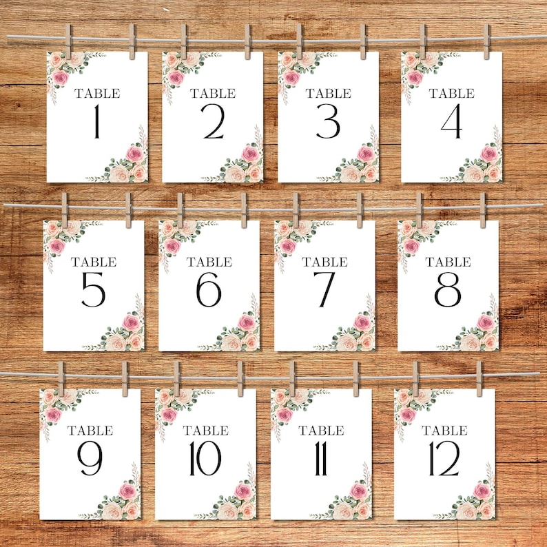 Elegant Floral Wedding Table Numbers 1-20 (5x7 Digital Download) - Etsy