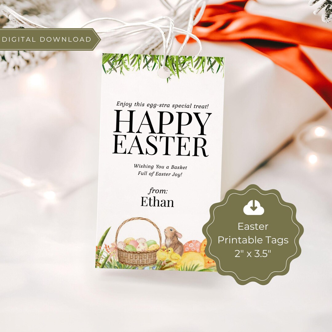 Editable Easter Gift Tag Template 2x3.5 | Printable Bunny Favor Tags ...