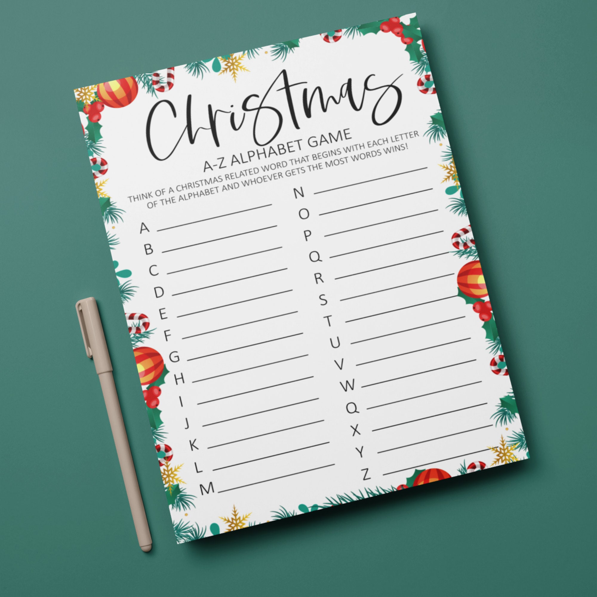 Christmas Alphabet AZ Game, Christmas Games, Family Christmas Activity ...