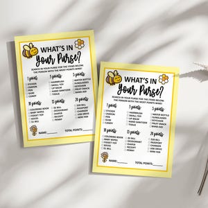 What's in Your Purse Baby Shower Game, Bumblebee Themed Baby Shower ...