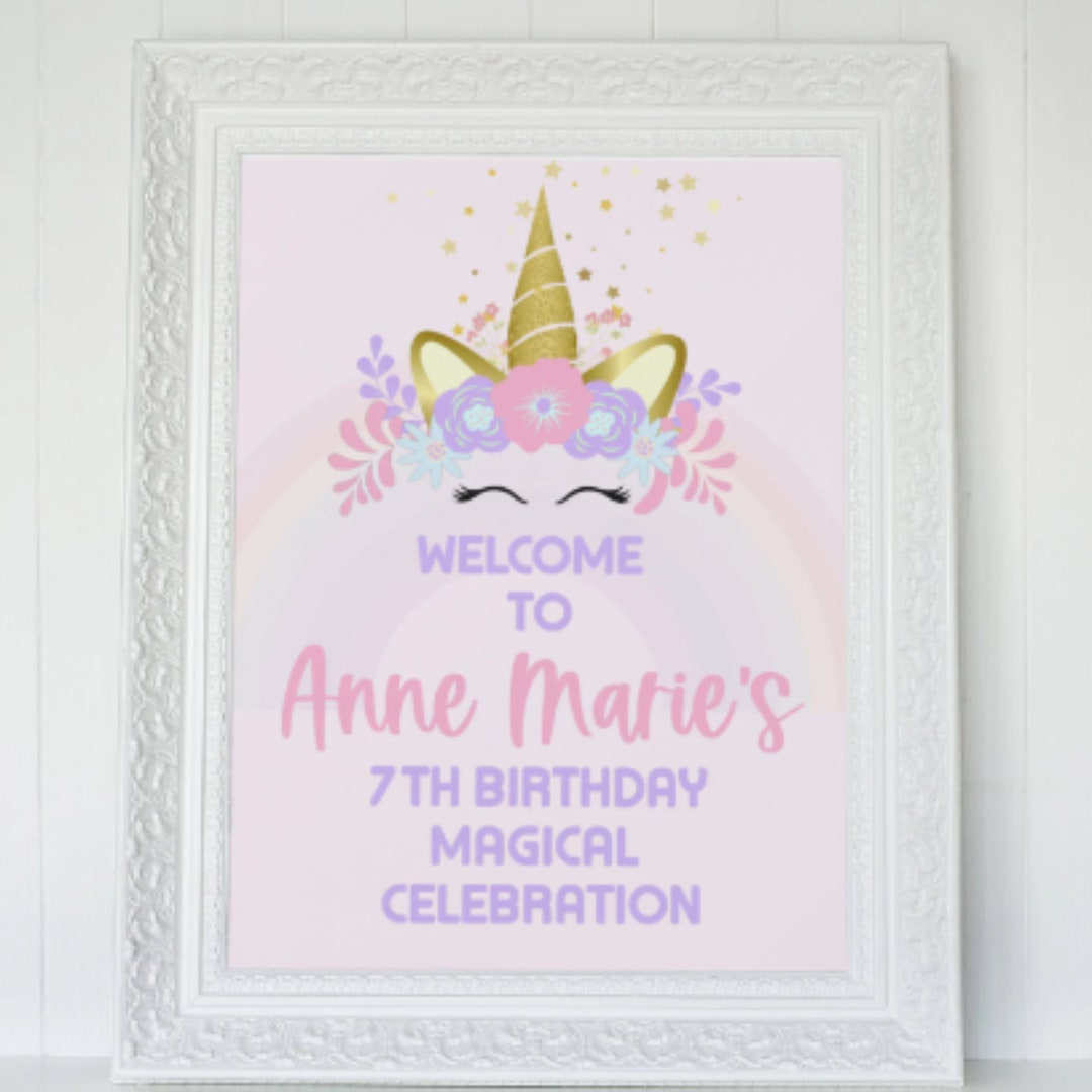 Unicorn Theme Happy Birthday Sign Template, Editable Unicorn Birthday ...