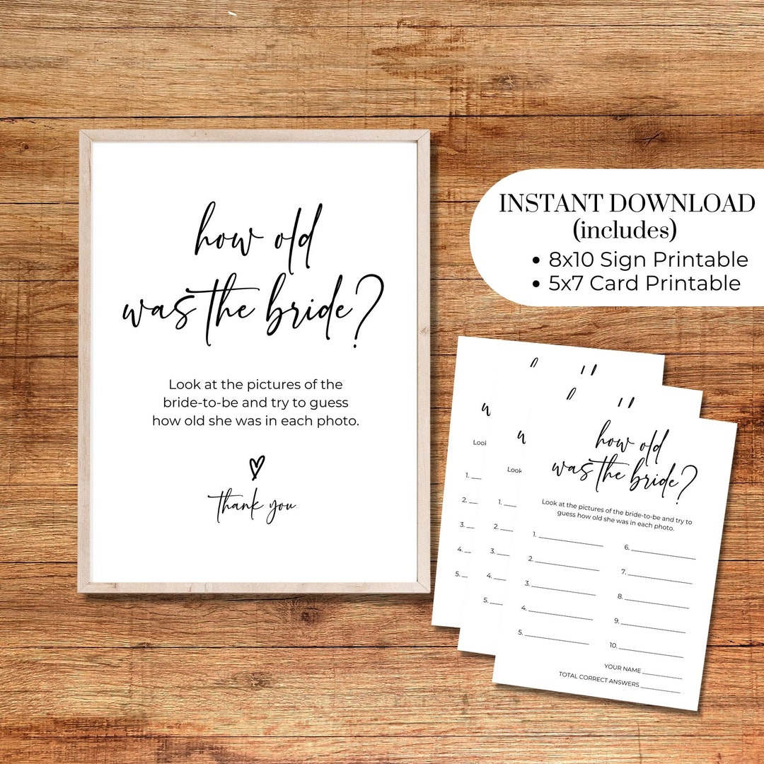 How Old Was the Bride Photo Game Sign and Cards Set, Guess the Age of ...