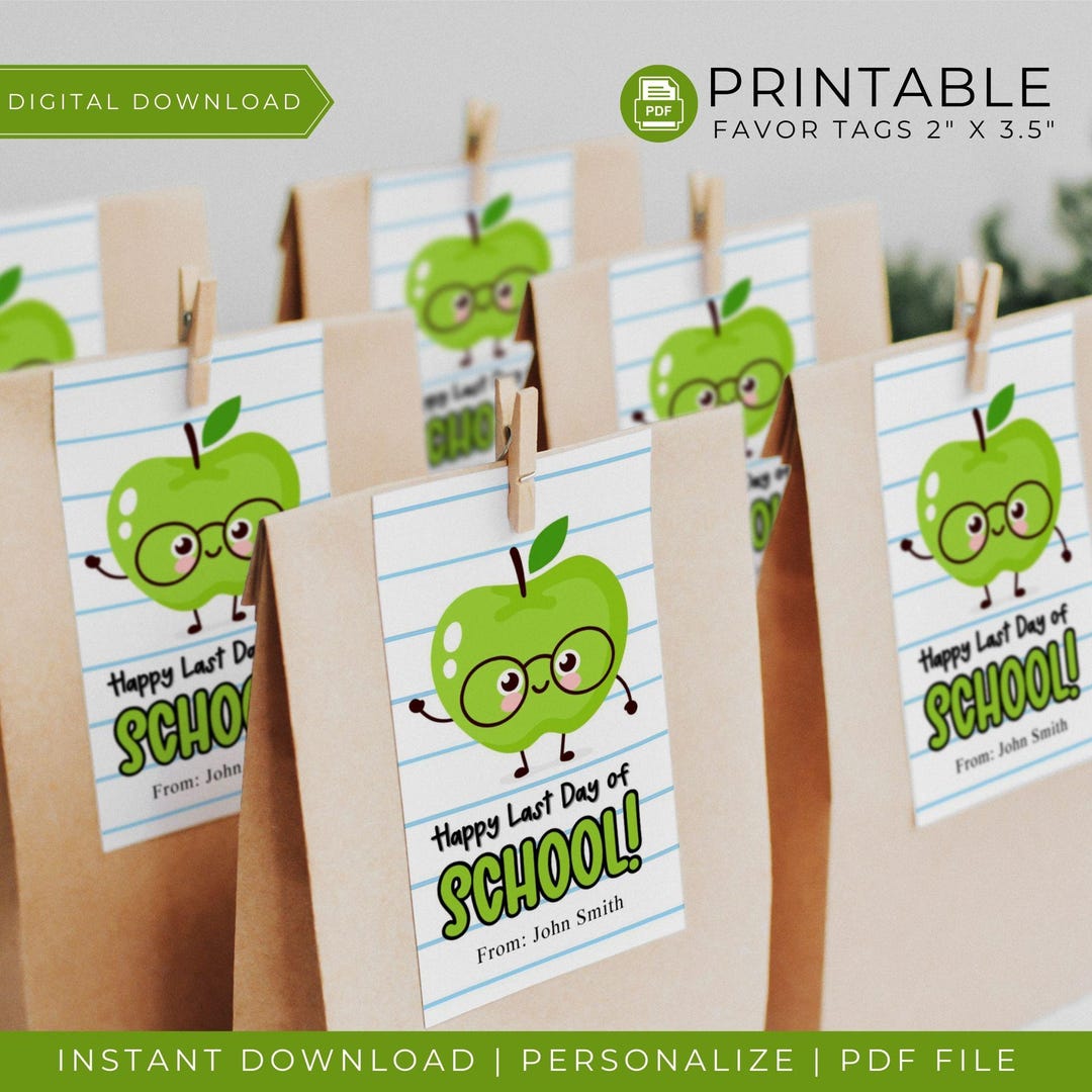 Printable Last Day of School Apple Gift Tags (PDF) - Etsy