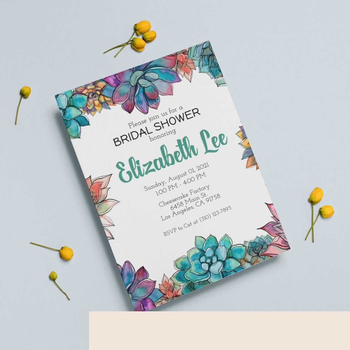 Succulent Theme Editable Template Invitation for a Bridal | Etsy