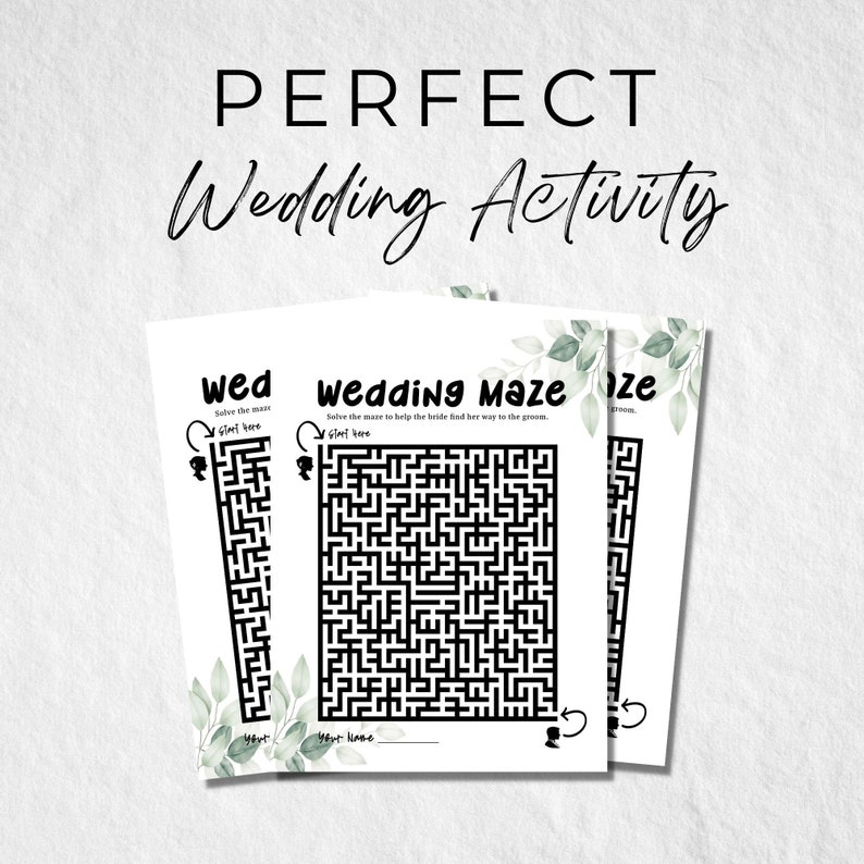 Greenery Wedding Maze Activity Printable, Wedding Reception Activity ...