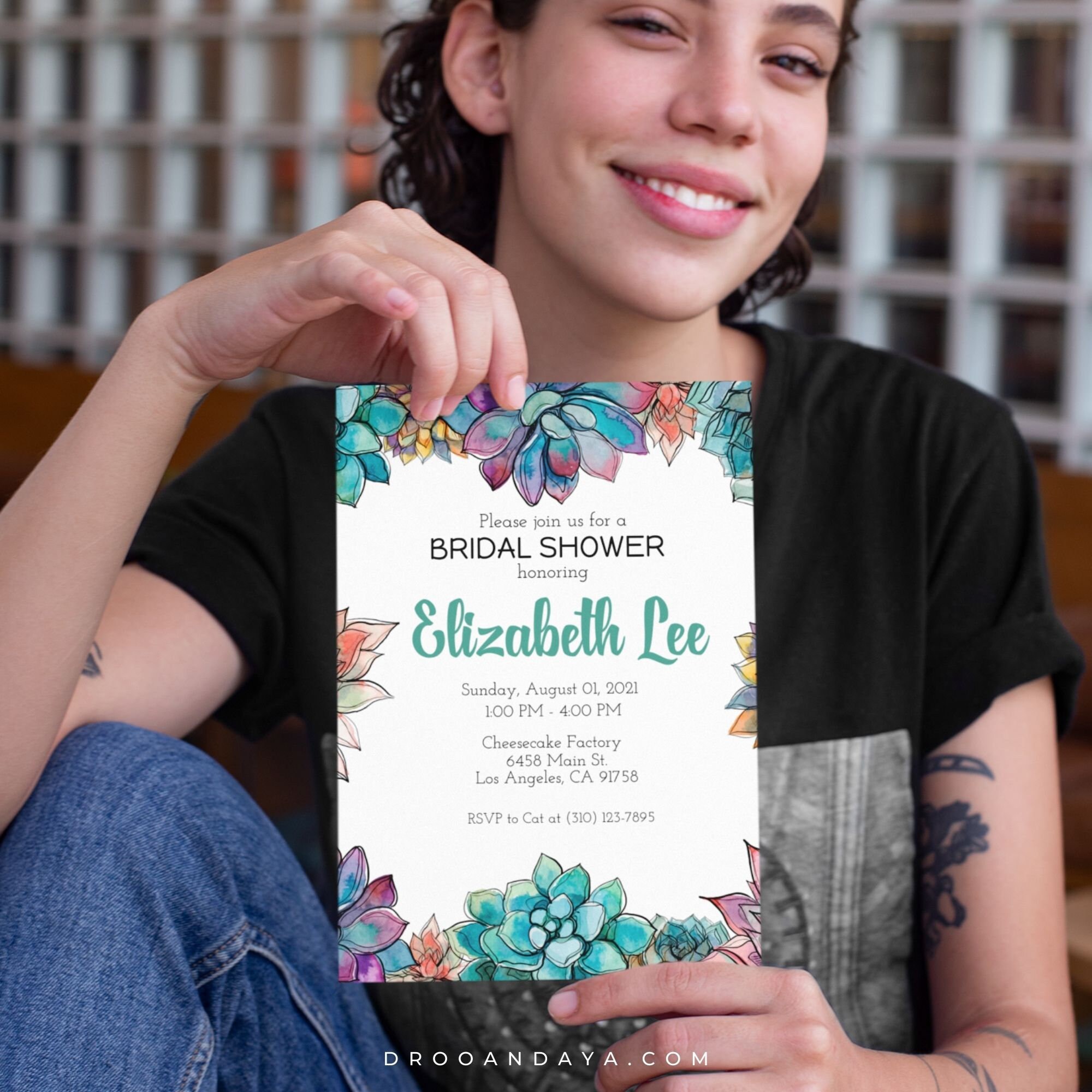 Succulent Theme Editable Template Invitation for a Bridal | Etsy