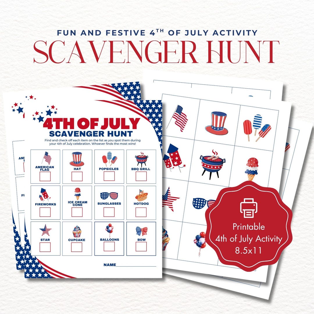4th of July Scavenger Hunt Game: Patriotic Printable Activity (PDF ...