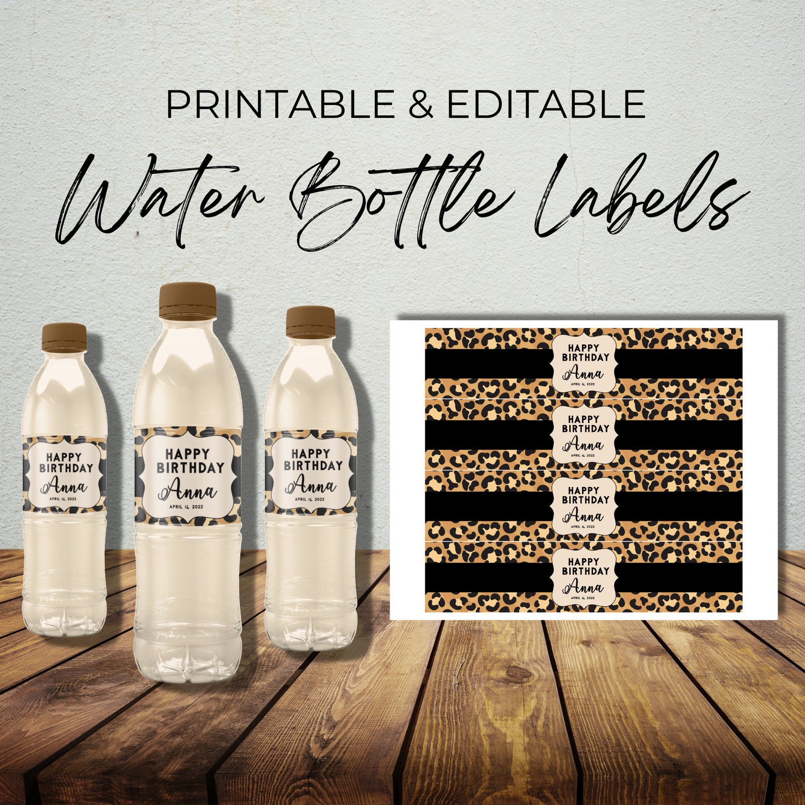 Leopard Print Water Bottle Labels: Personalized Template (digital ...