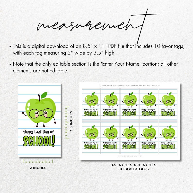 Printable Last Day of School Apple Gift Tags (PDF) - Etsy